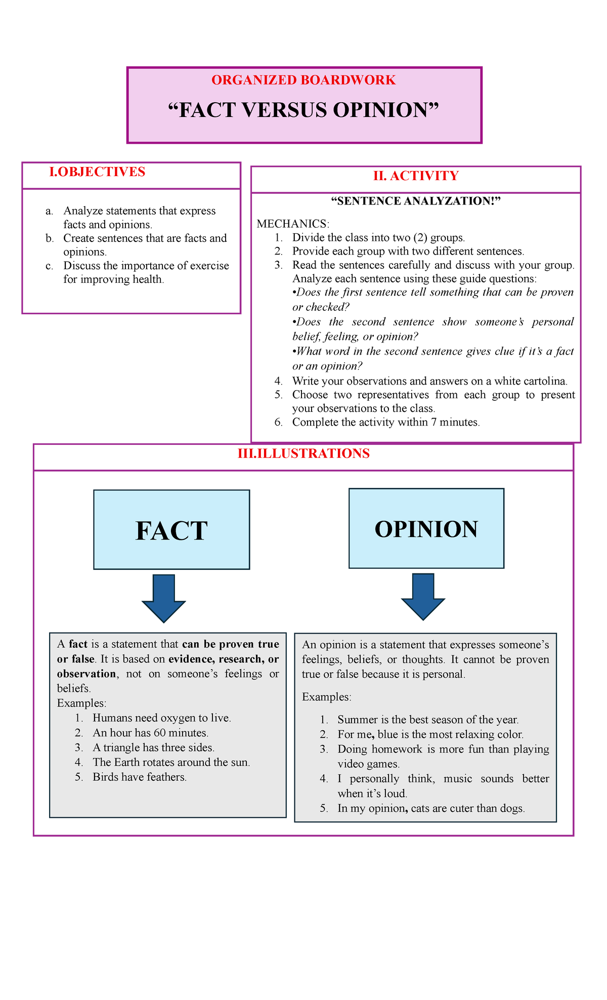 Fact vs. Opinion Activity Guide for Class Discussion - Studocu