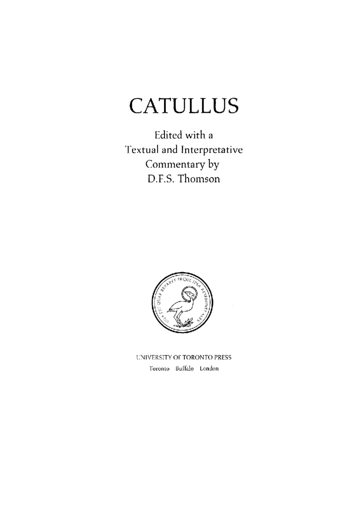 Catullus: Textual and interpretative commentary by D.F.S. Thomson - Studocu