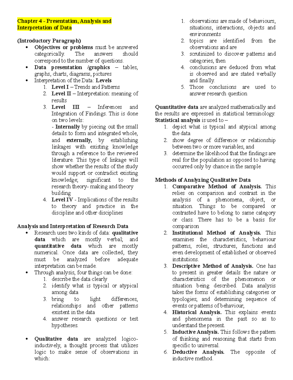 Chapter 4 Handout: Data Presentation, Analysis, and Interpretation ...