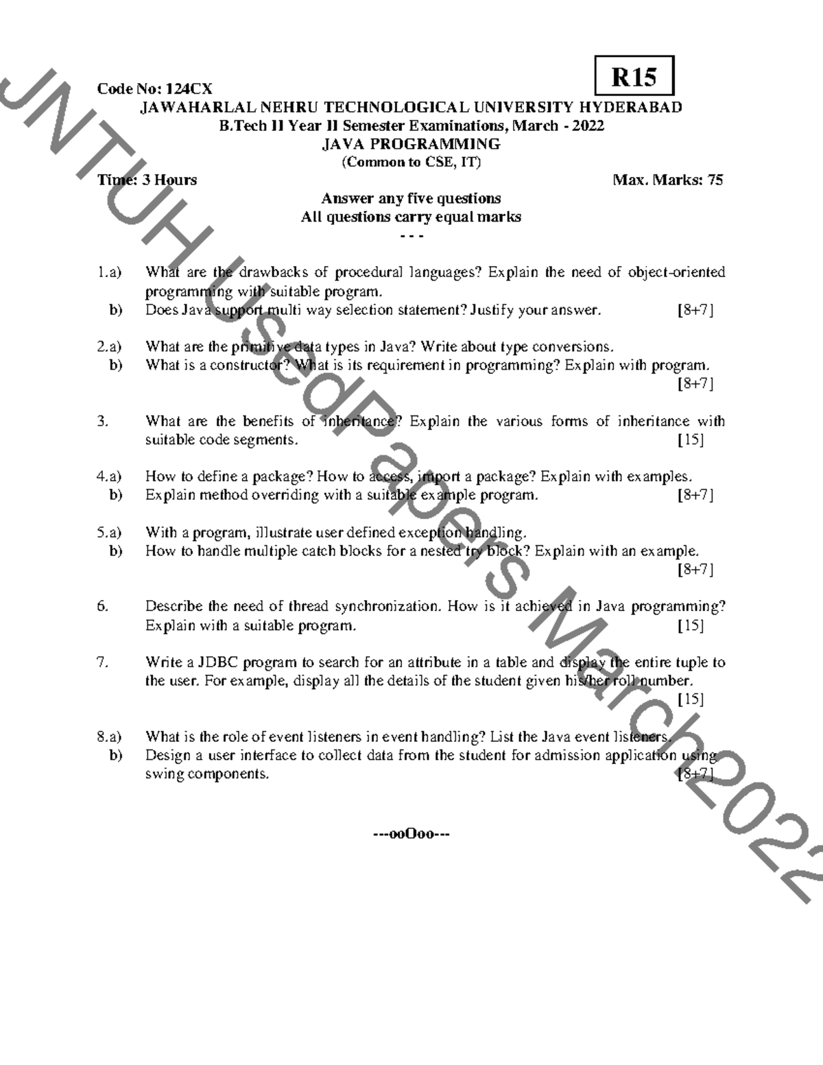 JAVA PROGRAMMING Exam Questions (CSE, IT) - March 2022 - Studocu