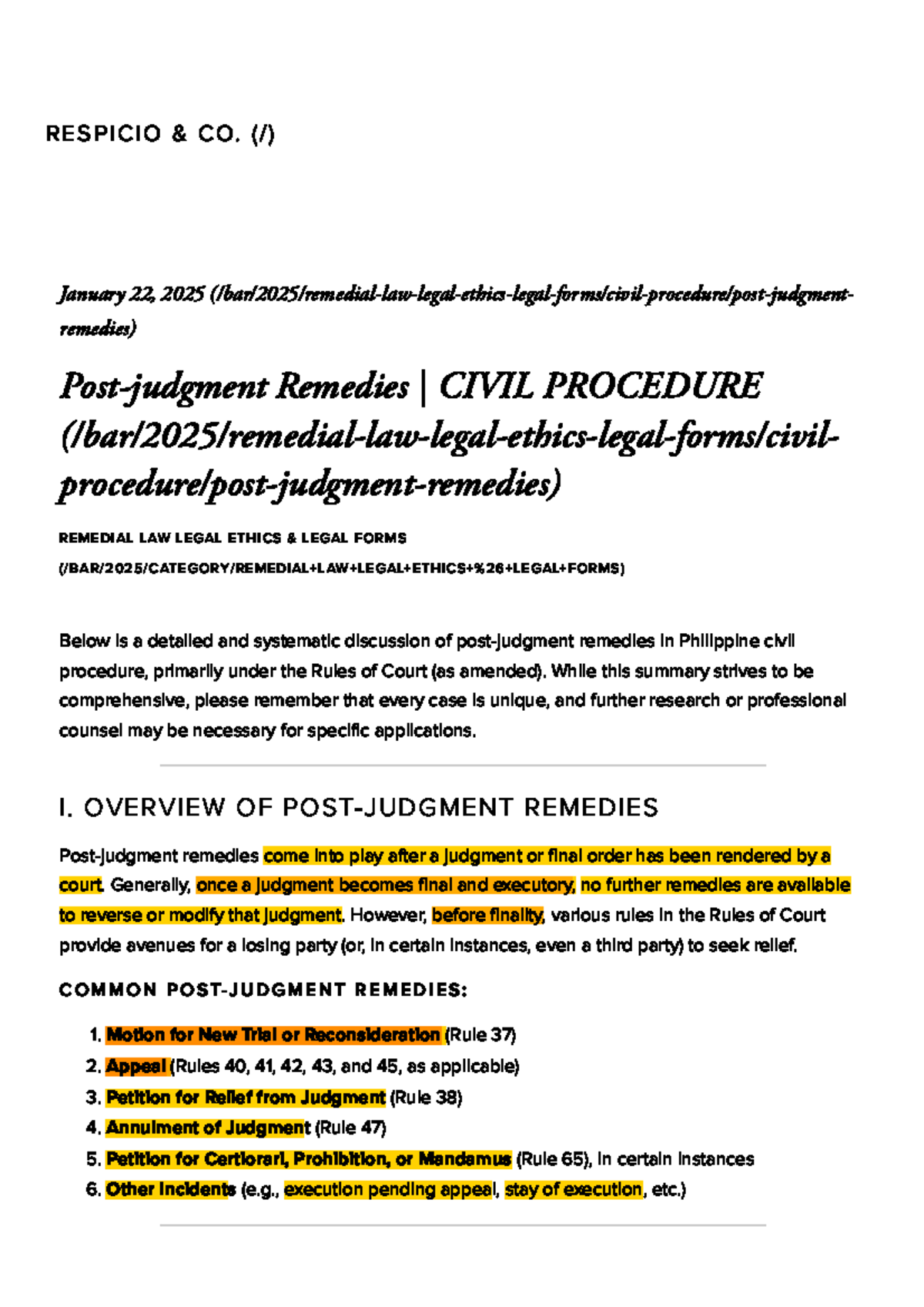 Post-Judgment Remedies in Civil Procedure (CIVIL PROCEDURE) - Studocu