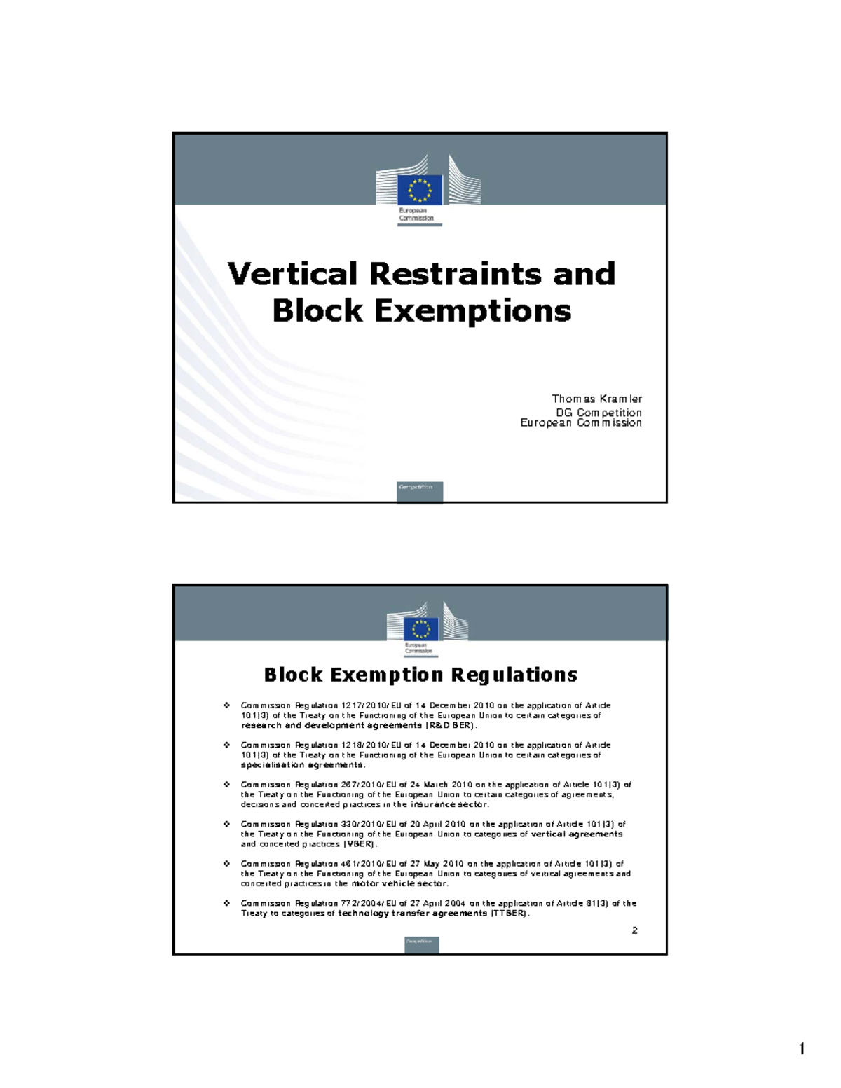 VBER - Vertical Restraints and Block Exemption Regulations Overview ...