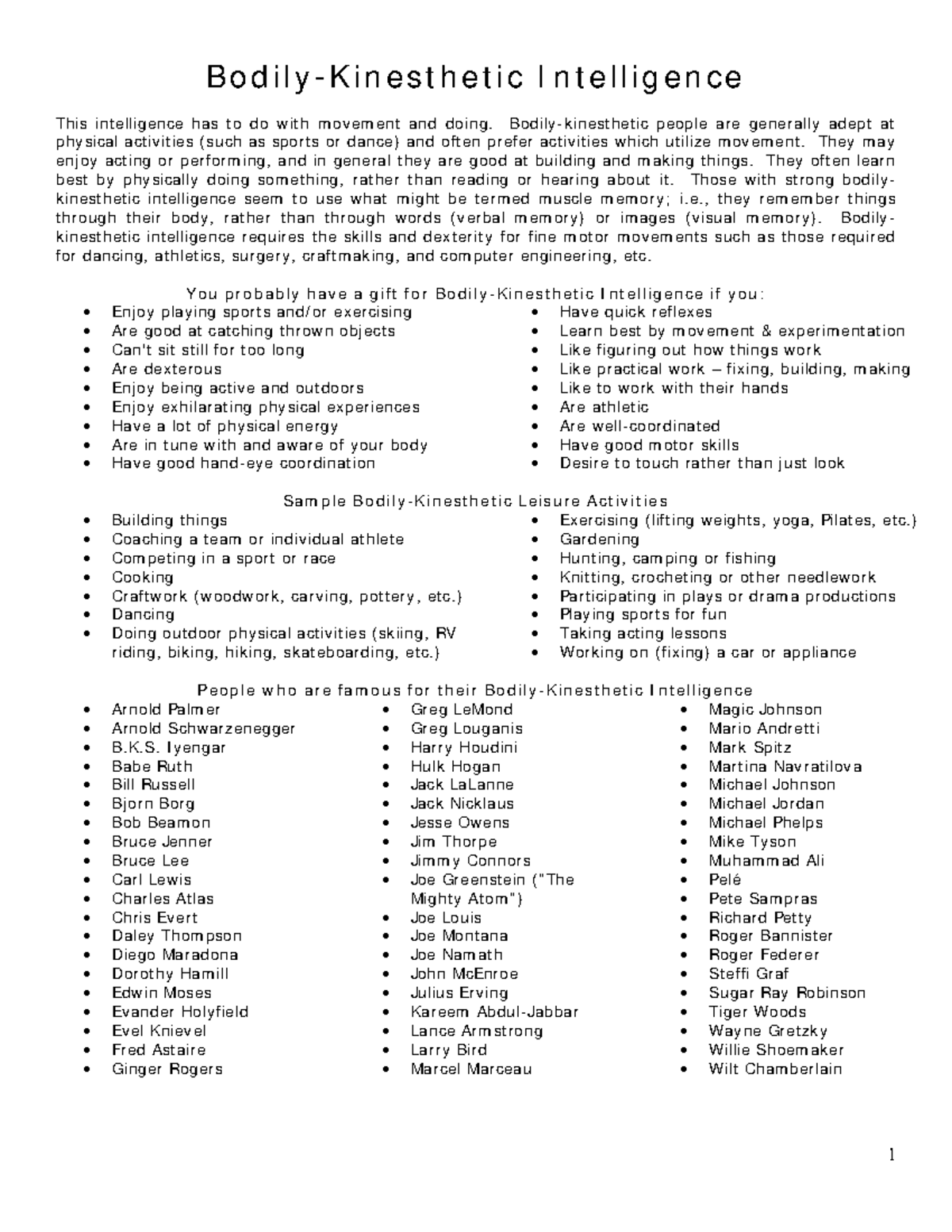 Bodily-Kinesthetic Intelligence Overview and Career Applications - Studocu