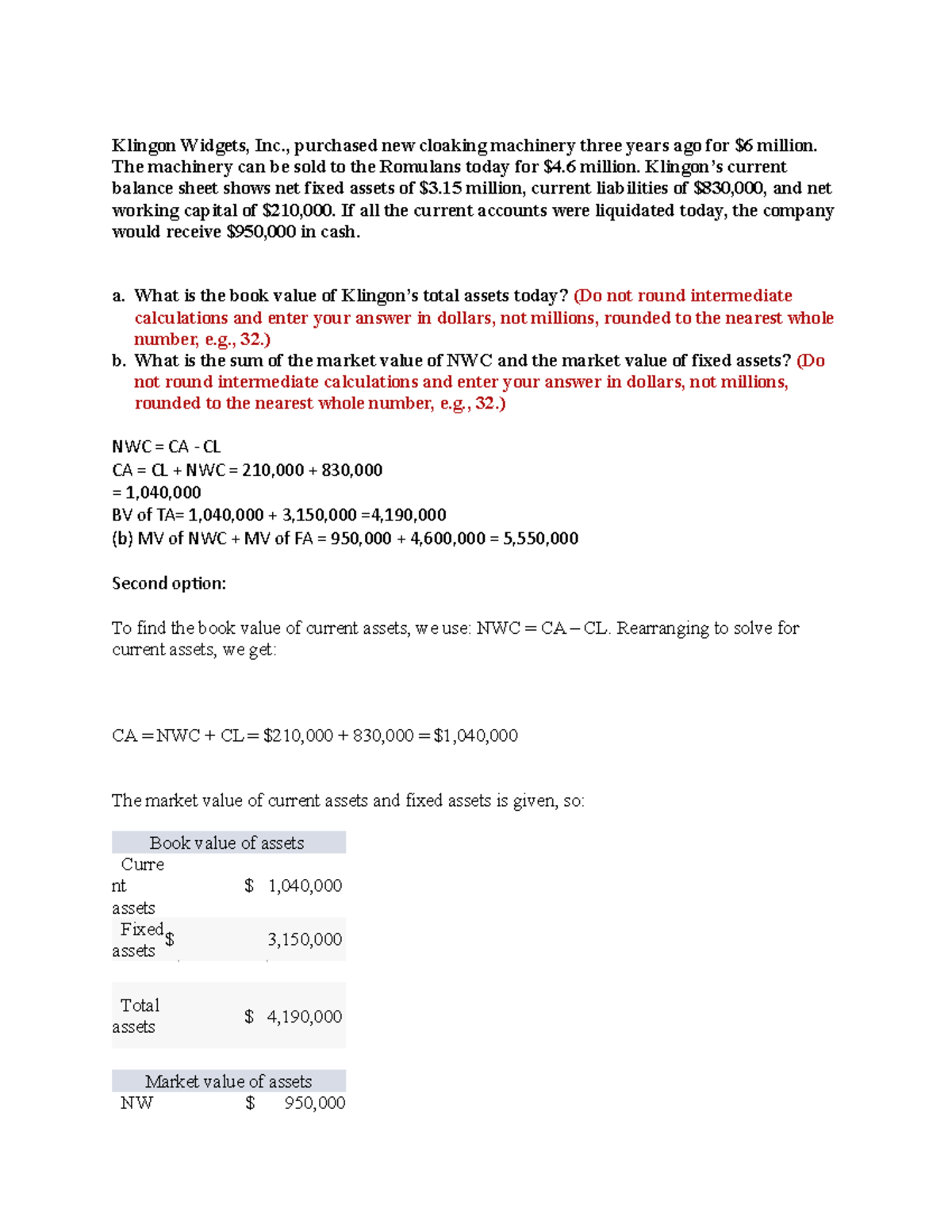 FM2 chapter practice 2 - Klingon Widgets, Inc., purchased new cloaking ...