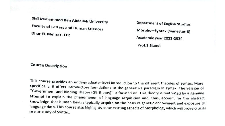 Morpho 6: Intro to Syntax Theories & Generative Paradigm - Studocu