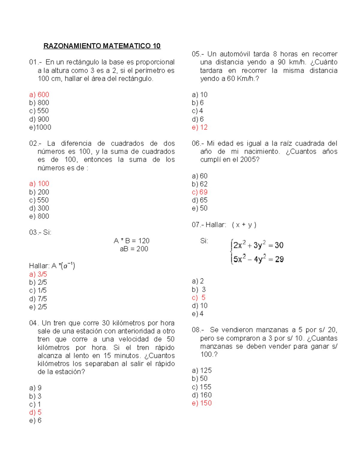 10 NOV RM - Ejercicios de Razonamiento Matemático - Studocu