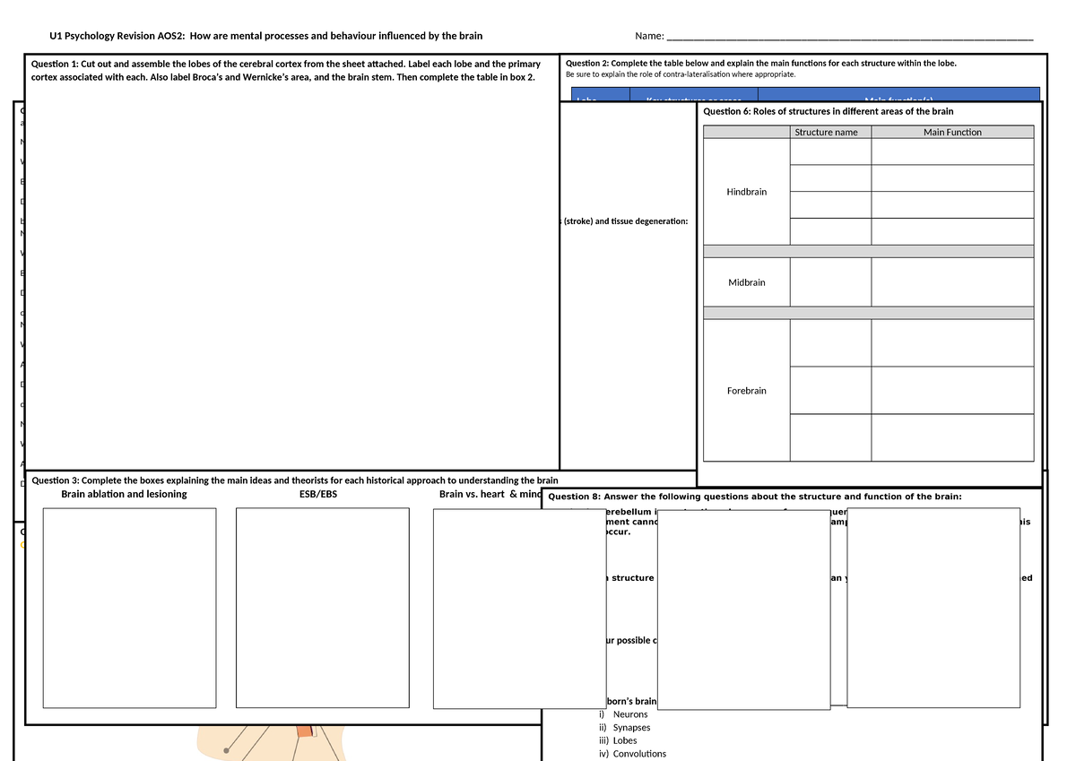 2023 A3 Revision UNIT 1 AOS2 Exam - Question 2: Complete the table ...
