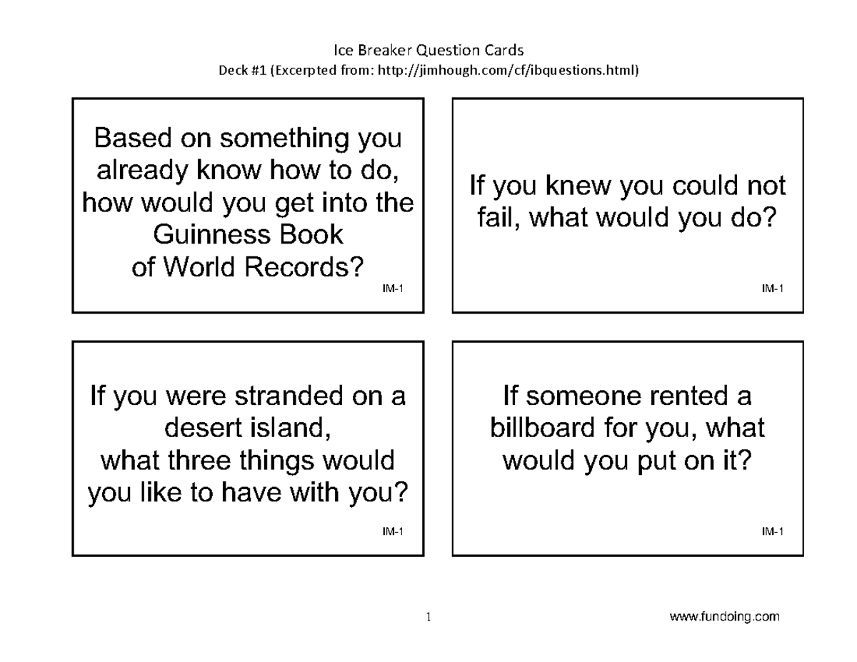Ice Breaker Question Cards Deck: Fun Prompts for Engaging Conversations ...