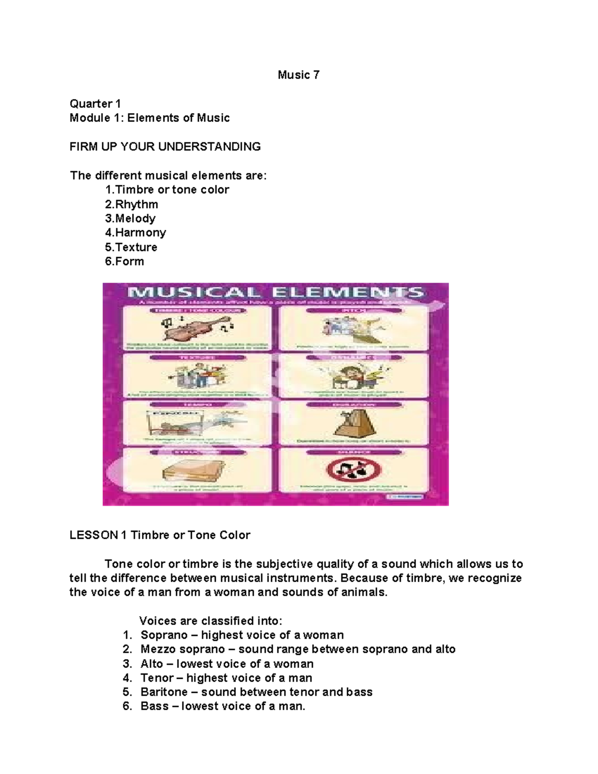 Music 7 - Q1 Module 1: Elements of Music & Folk Songs Analysis - Studocu