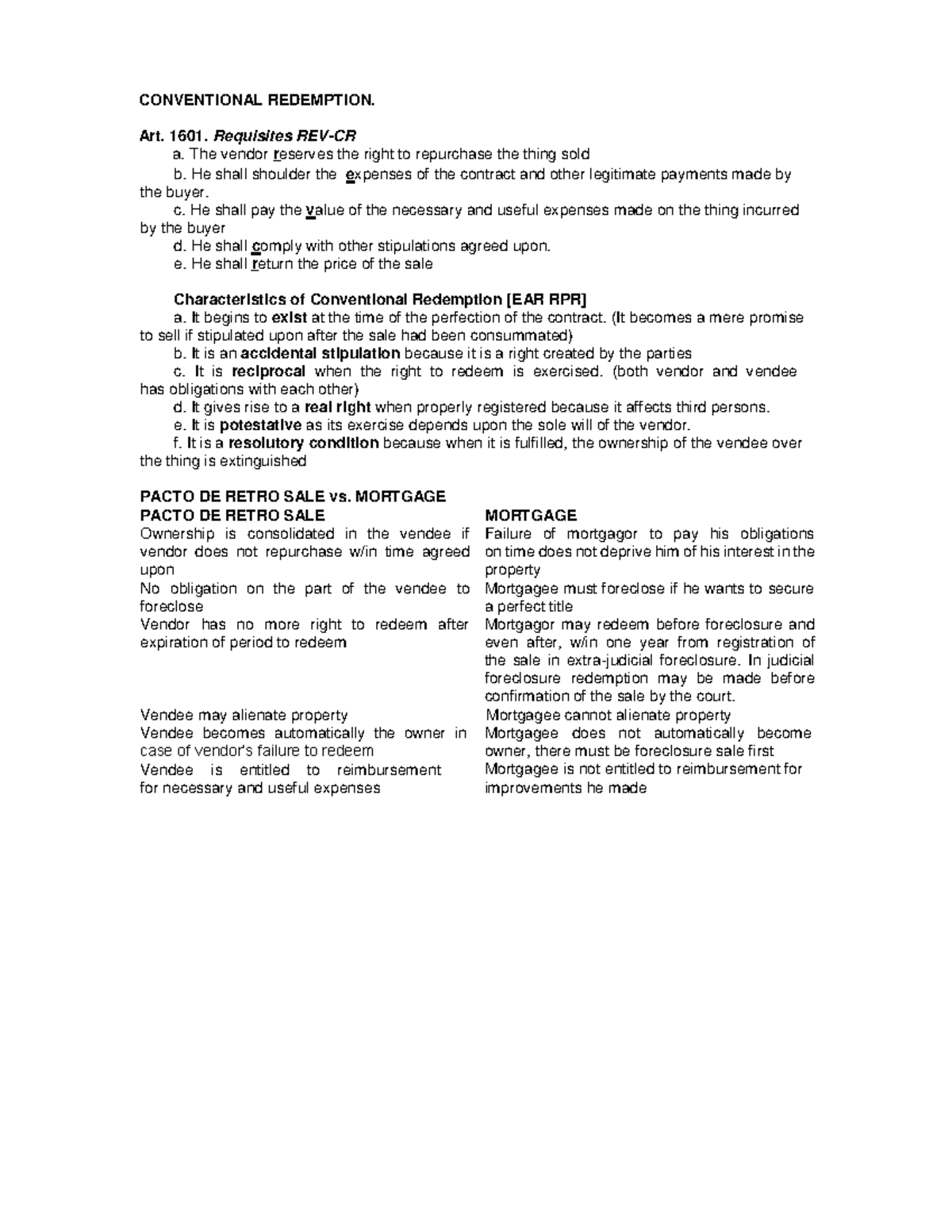 Conventional Redemption in Business Law (BSL 101) - Key Concepts - Studocu