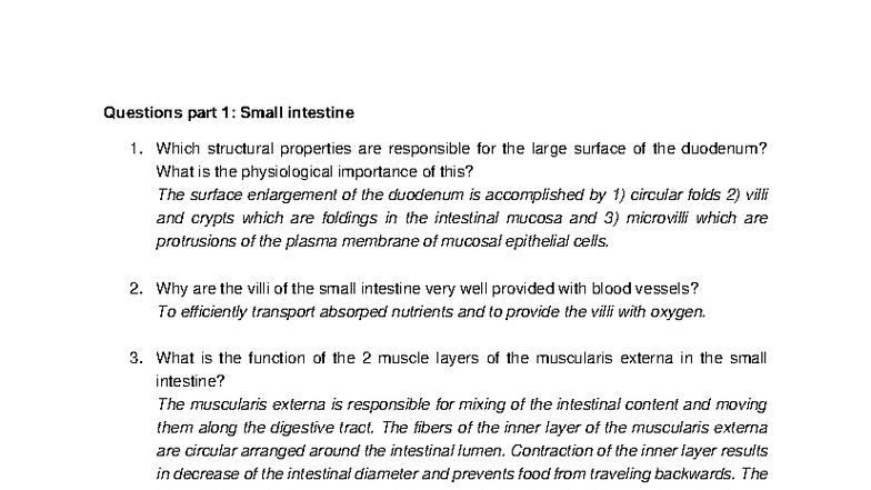 PH1 Questions and Answers on Small Intestine & Pancreas 2025-20261 ...