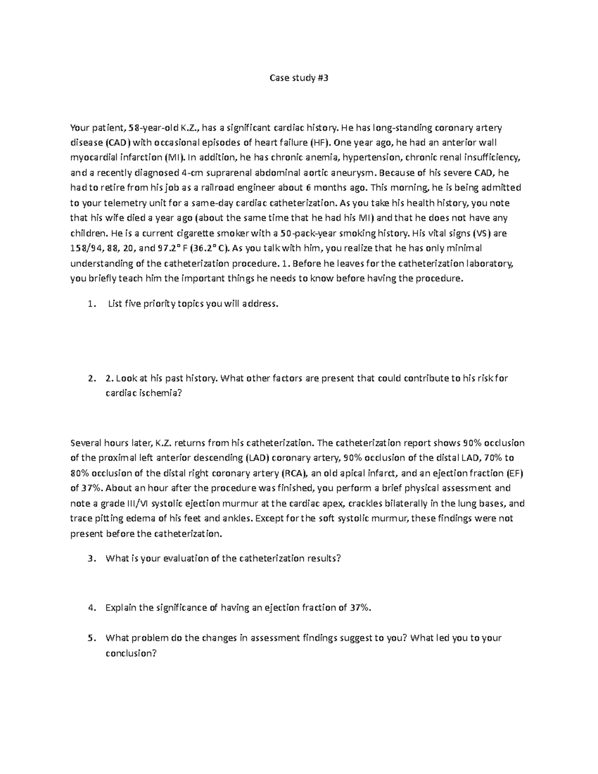Cardiology Case Study 140: Patient K.Z. with CAD and Heart Failure ...