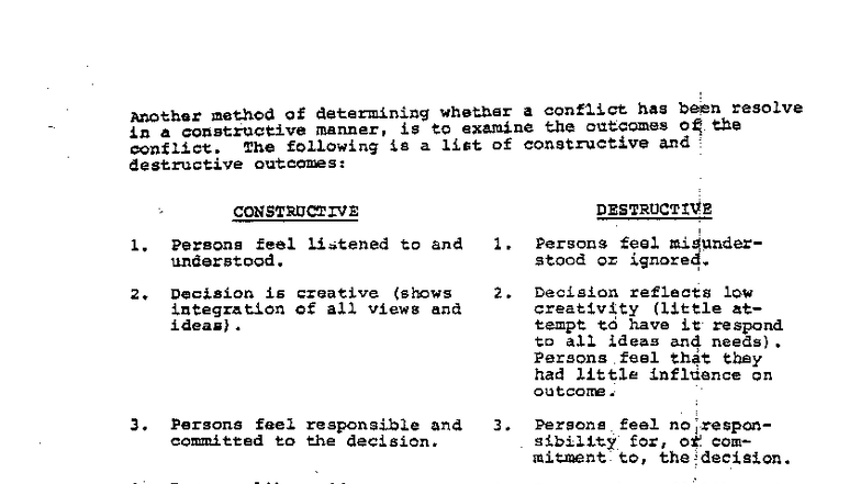 Constructive vs Destructive Outcomes in Conflict Resolution - Studocu