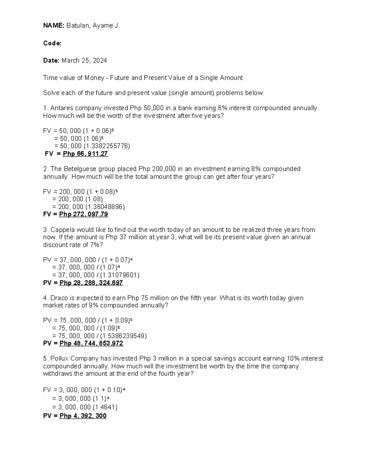 Time Value of Money: Future & Present Value Calculations (F100) - Studocu