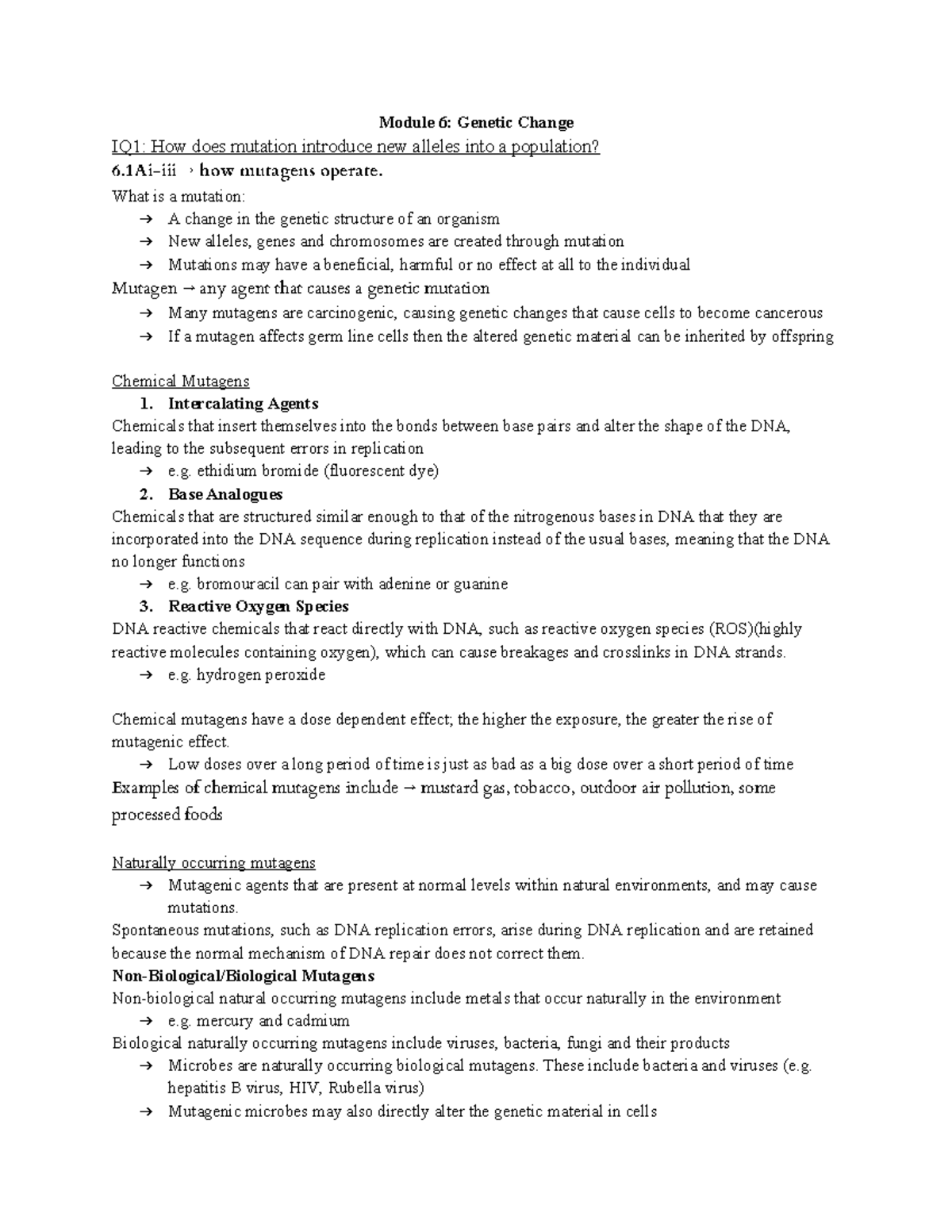 Module 6: Genetic Change - Mutations, Mutagens, and Their Effects - Studocu