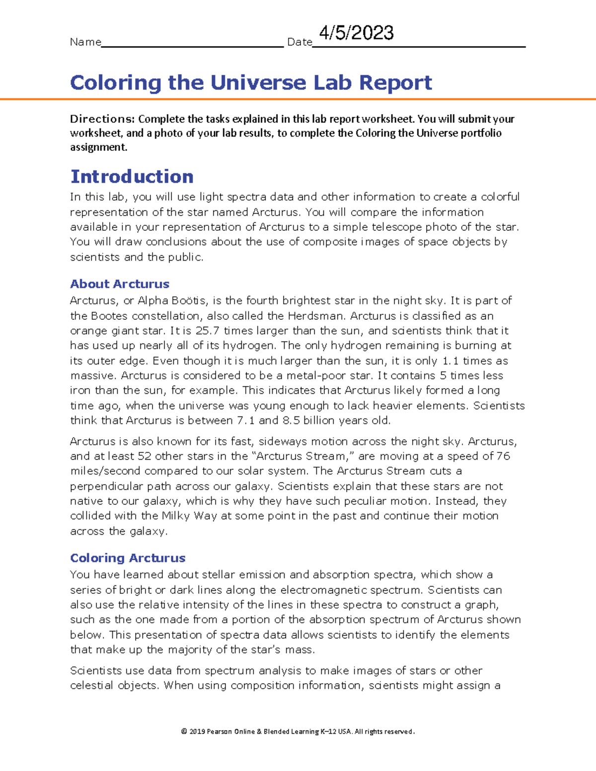 OBL ESCI Coloring the Universe Lab Report Worksheet A - Studocu