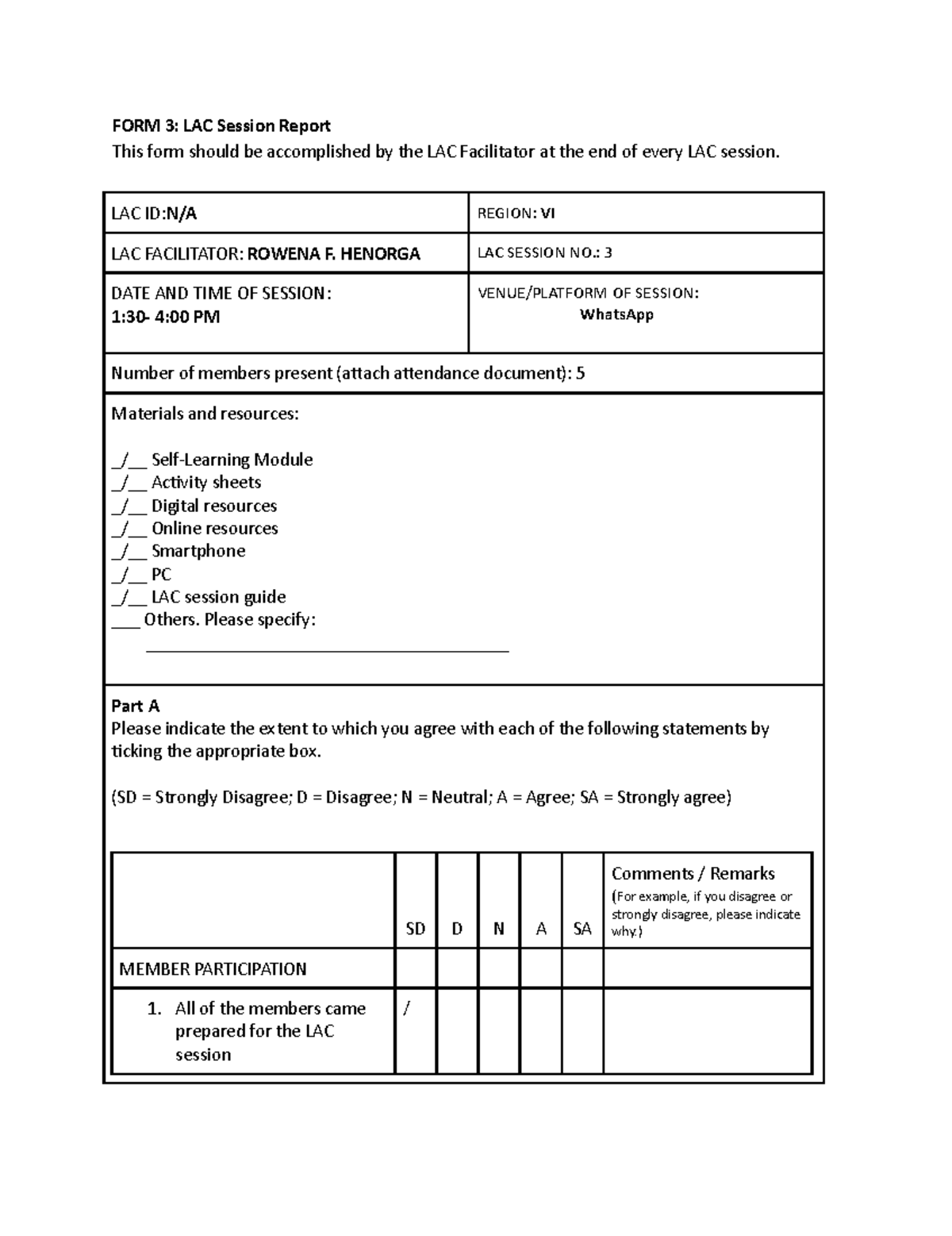 Form 3. LAC Session Report 3 for Learning Action Plan Leaders - FORM 3 ...