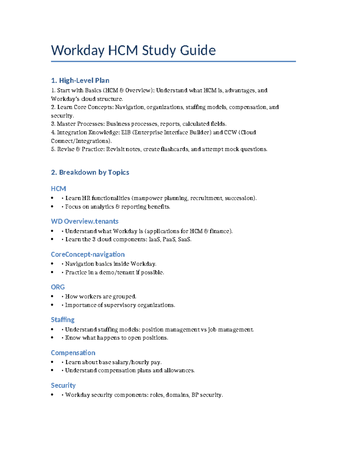 Workday HCM Study Guide: Core Concepts & Processes Overview - Studocu