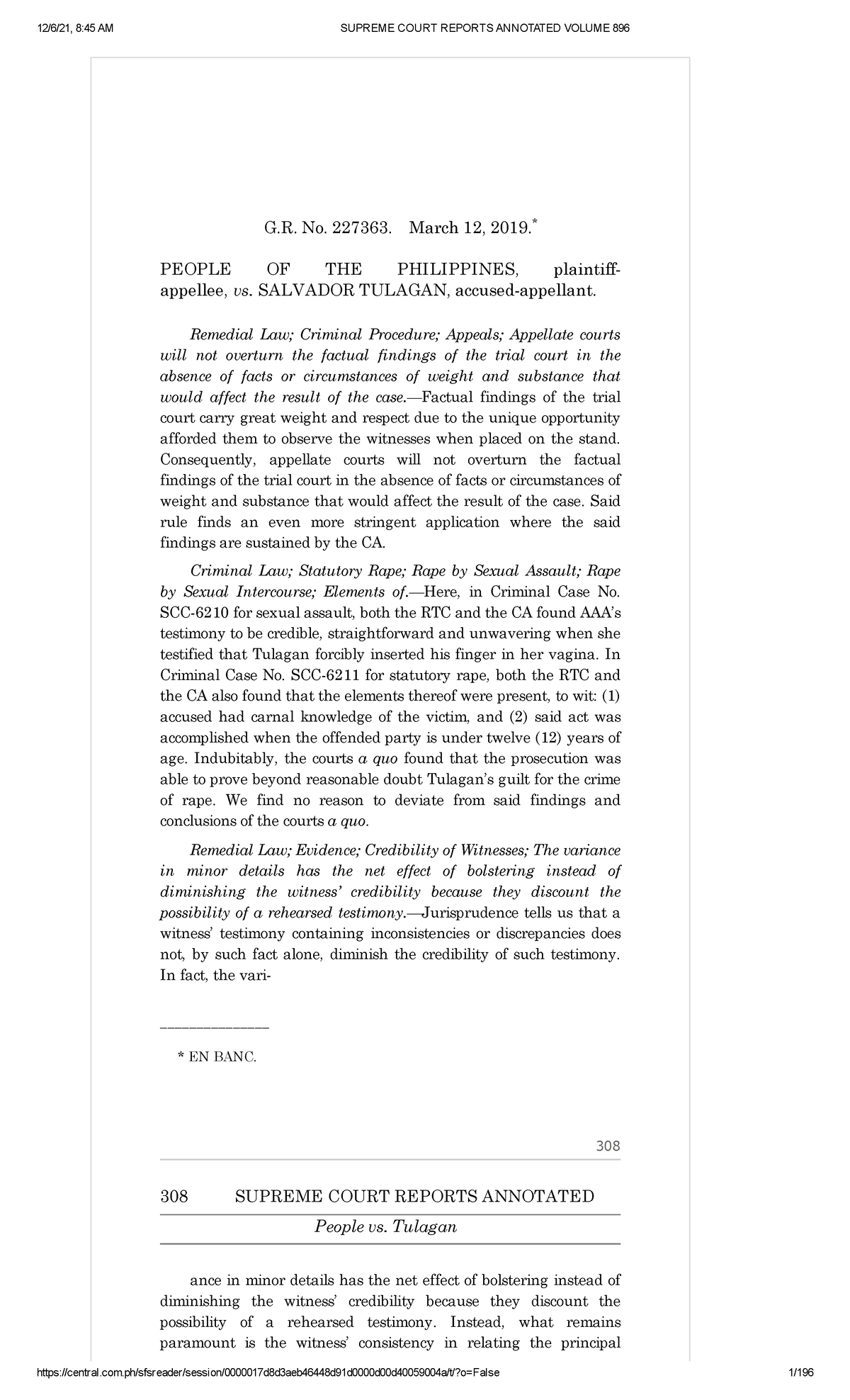 People vs. Tulagan: Supreme Court Case G.R. No. 227363 Analysis - Studocu