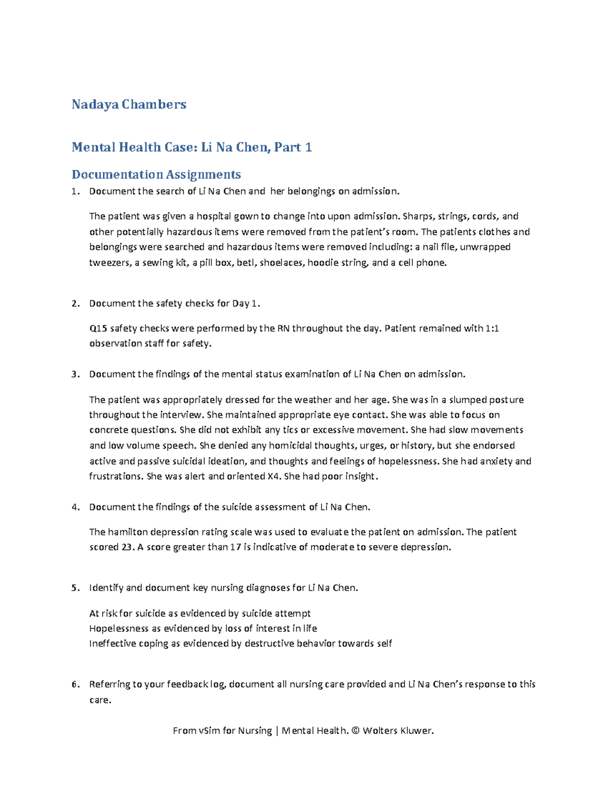 V-Sim mental health case study: Li Na Chen documentation assignments ...