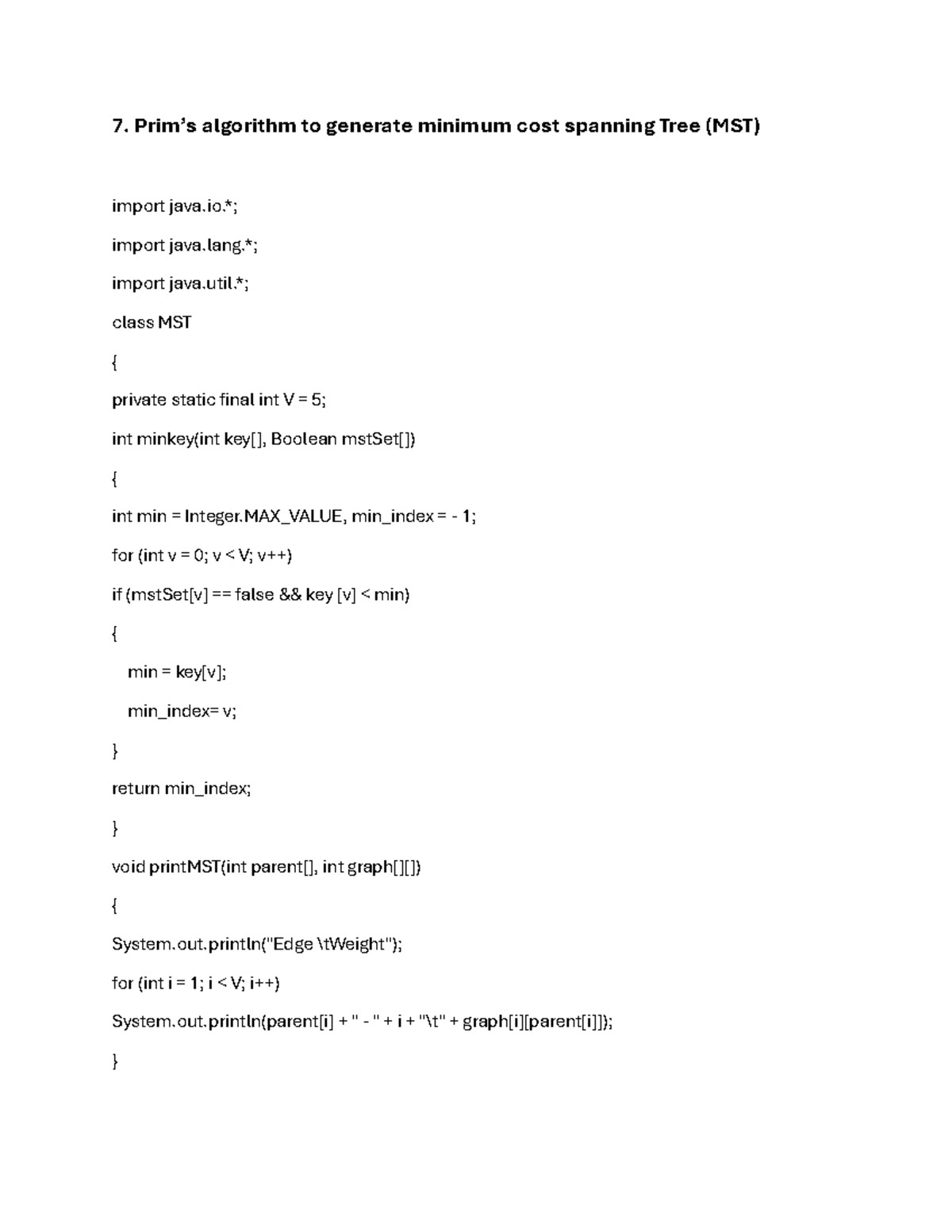 Progb 7 - DAA Lab Part-B 7th program - 7. Prim’s algorithm to generate ...