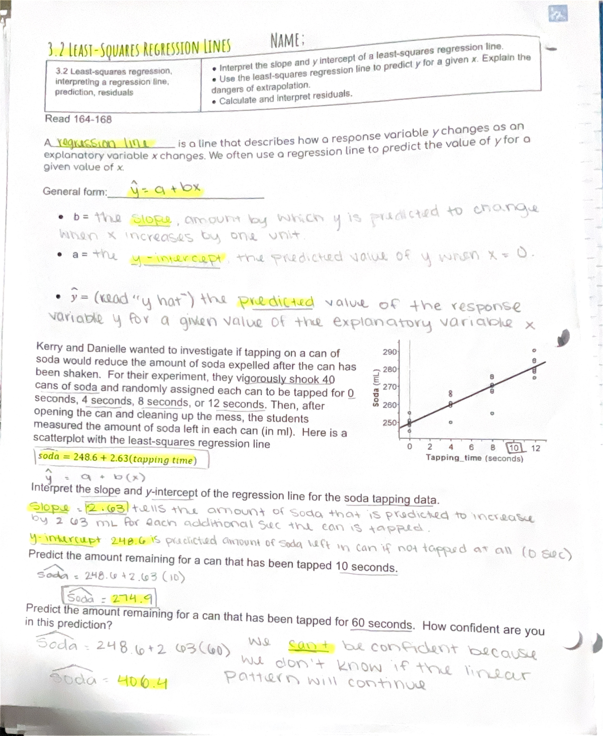 3.2 LSRL continued - Unit 3 notes - NAME: 3 REGRESSION LINES the slope ...