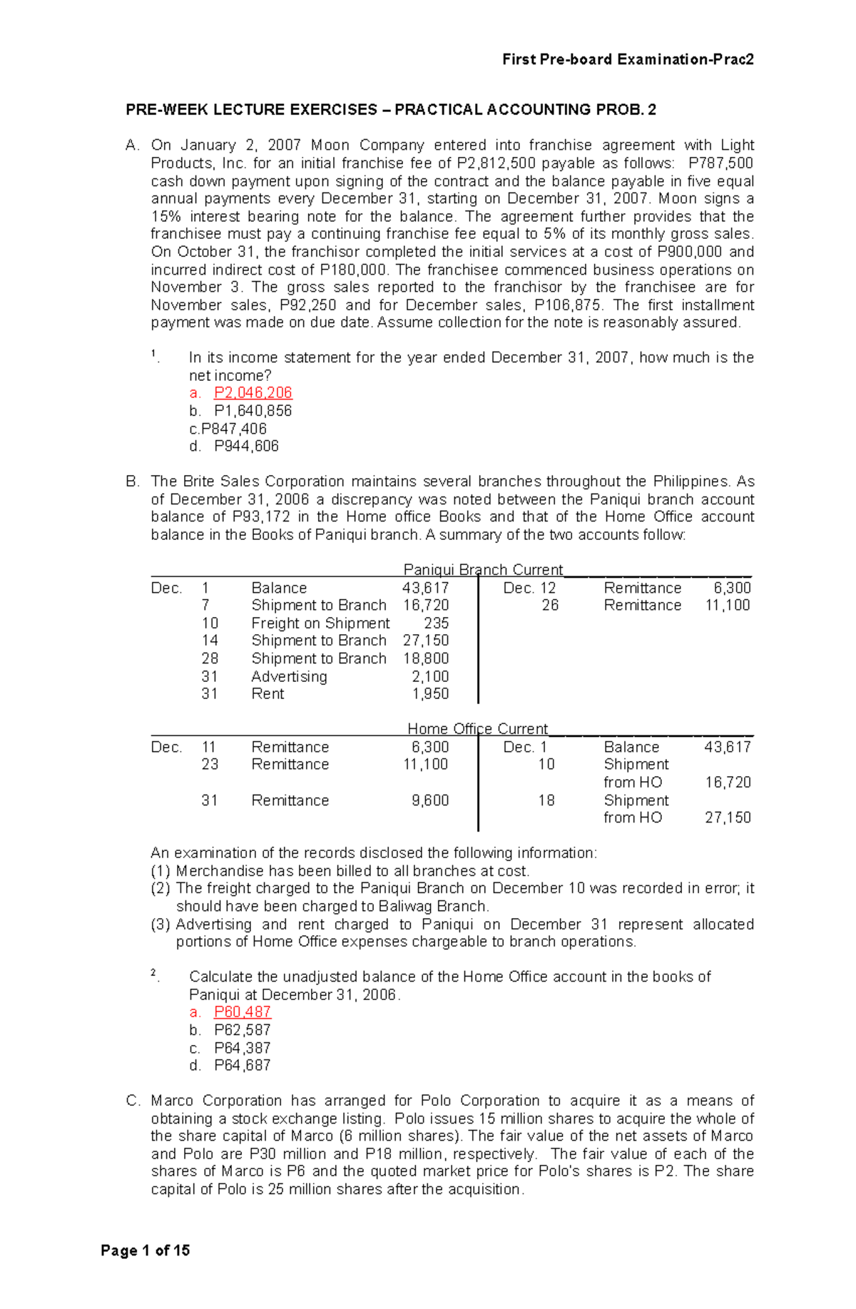 Pdfcoffee - study material - First LECTURE EXERCISES PRACTICAL ...