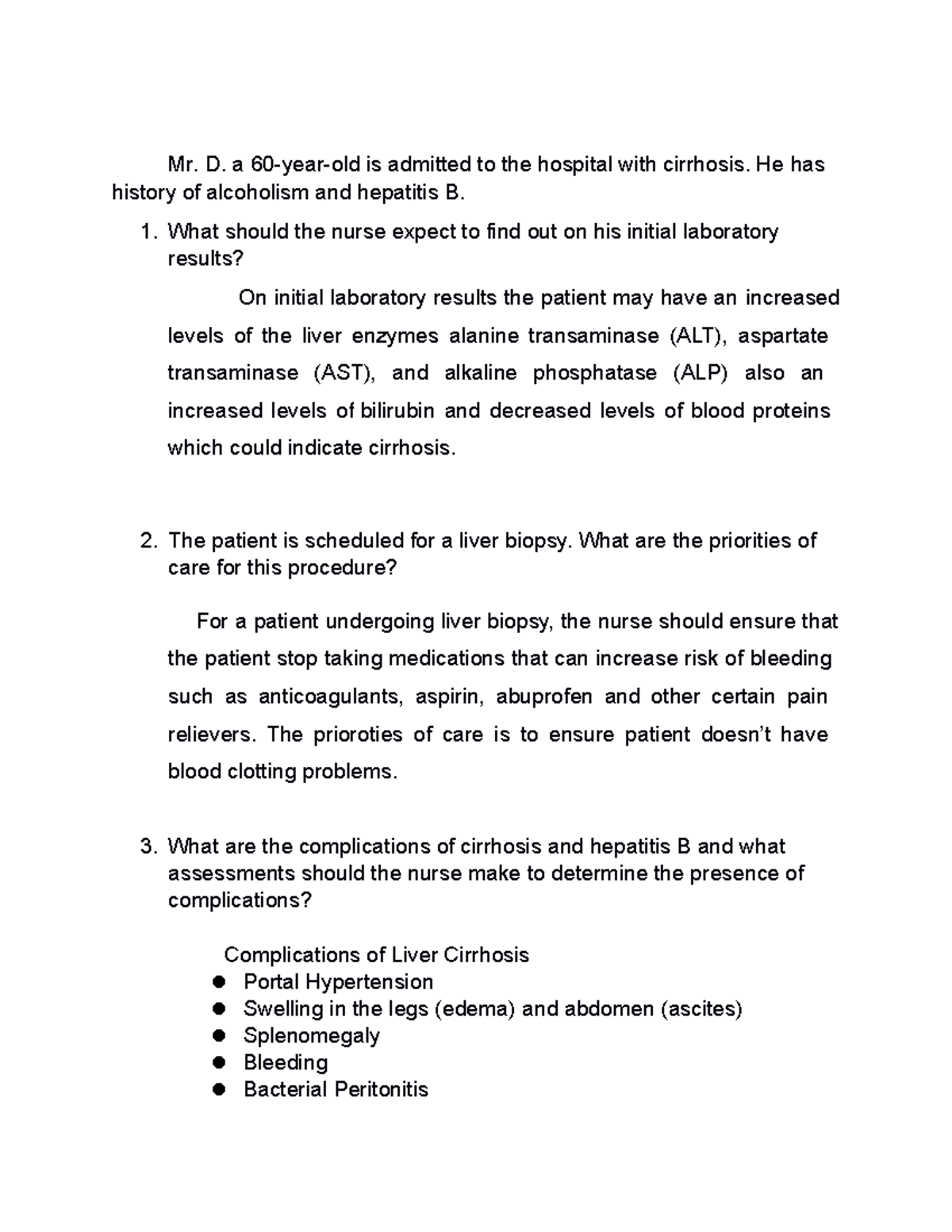 Liver Cirrhosis (Case Analysis) - Nursing - Studocu
