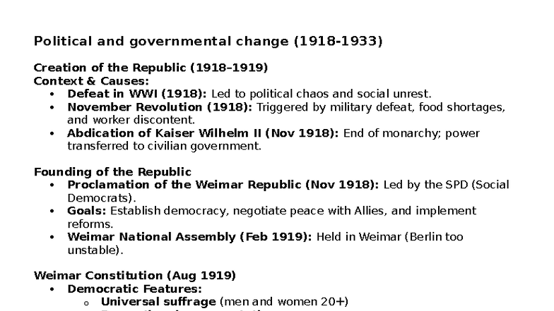 Weimar Republic: Political Change and Challenges - Essay Notes - Studocu