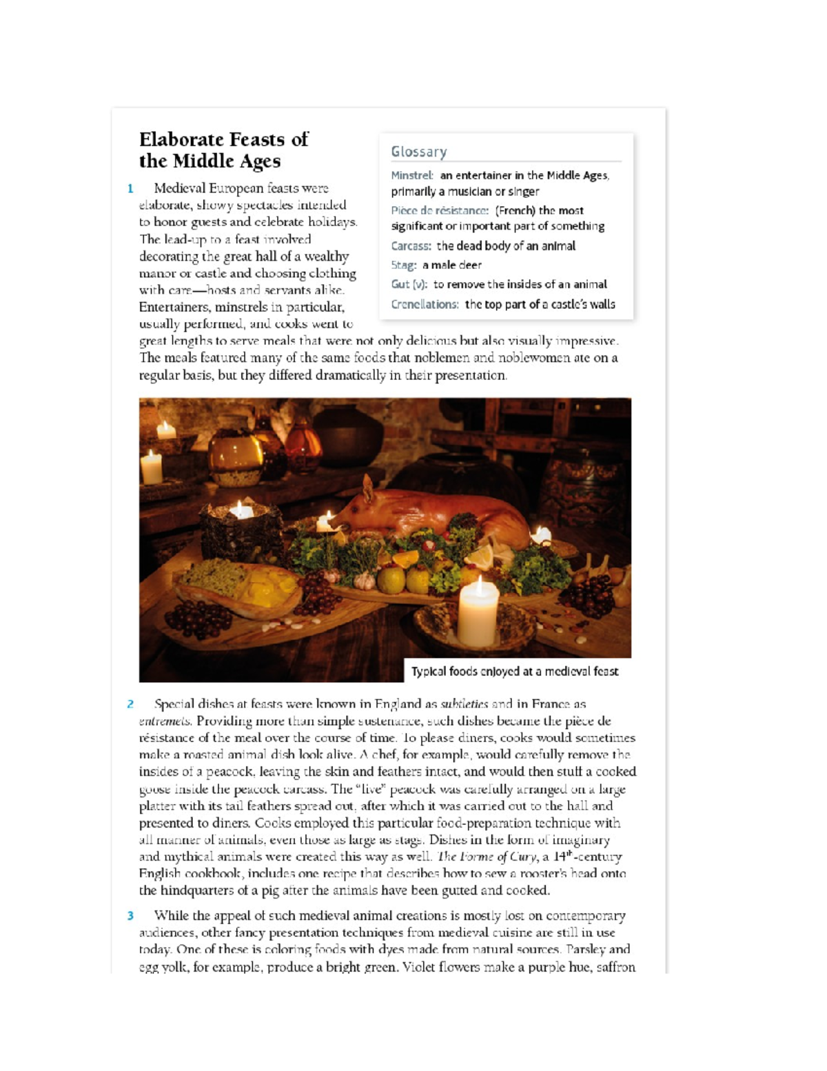 Middle Ages Feasts Glossary: Minstrels & Culinary Delights - Studocu