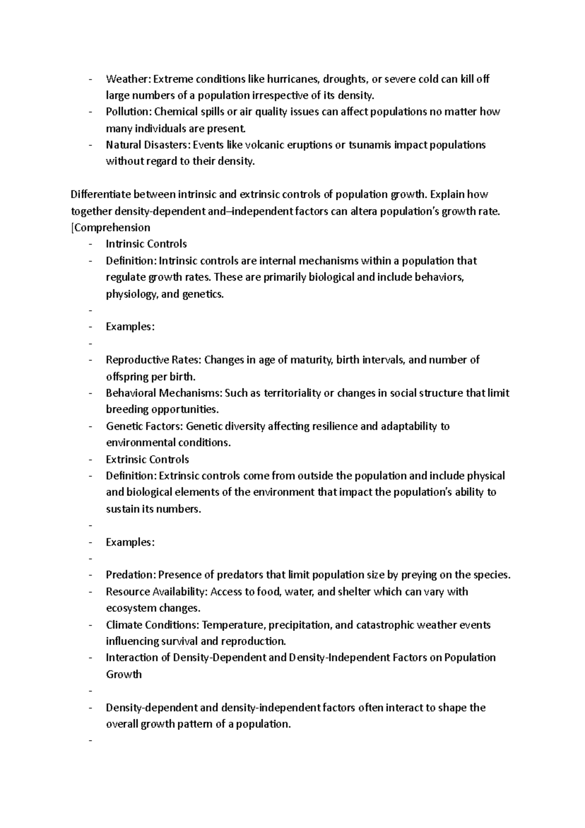 Biol 2: Population Dynamics and Environmental Impacts on Growth - Studocu