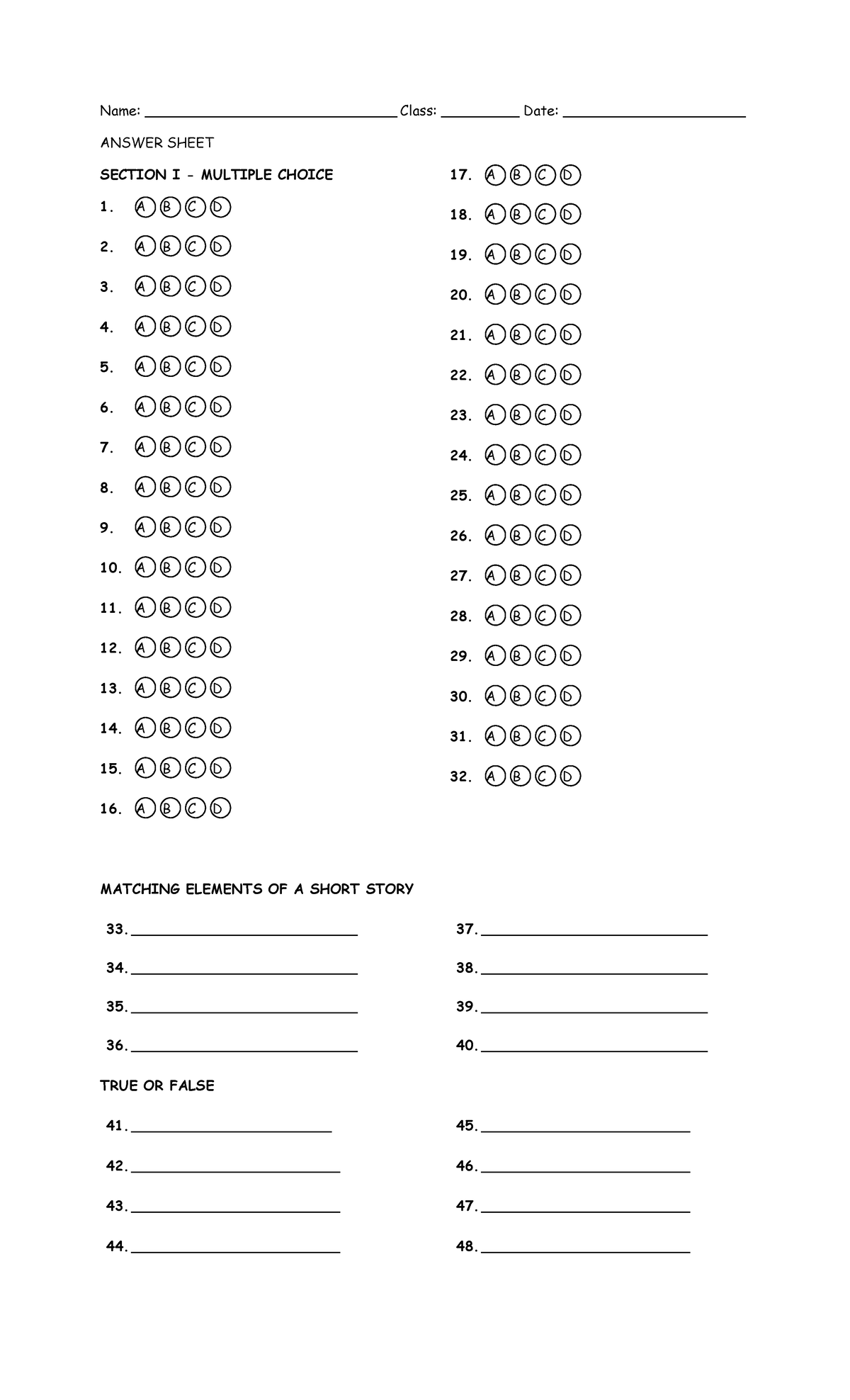 1B AND 1L EXAM Answer Sheet - Multiple Choice & Short Answers - Studocu