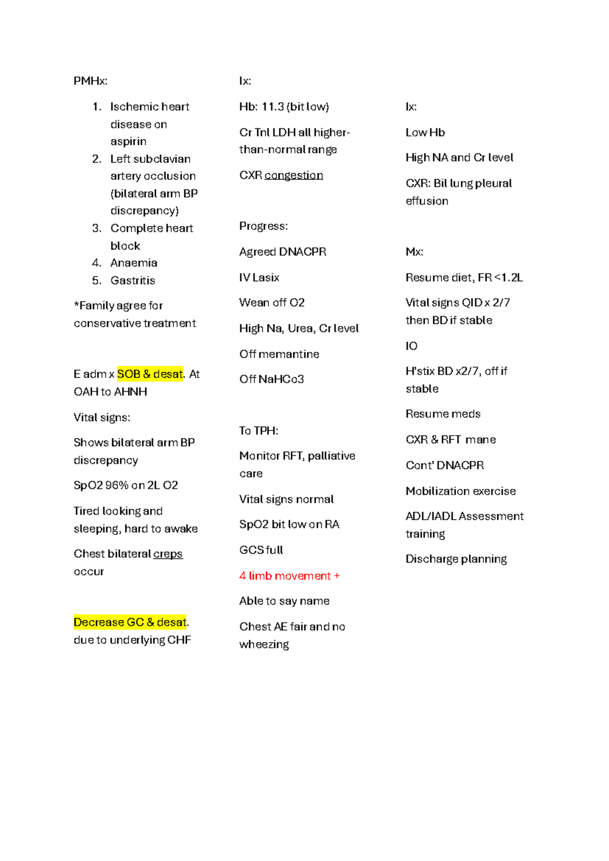 PMHx - nursing - PMHx: 1. Ischemic heart disease on aspirin 2. Left ...