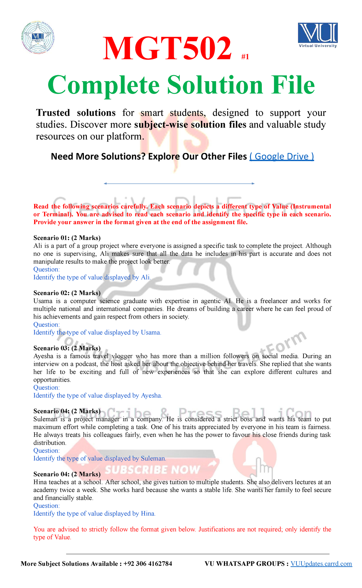 MGT502 Assignment Solutions: Value Types in Scenarios by MS Rehman ...
