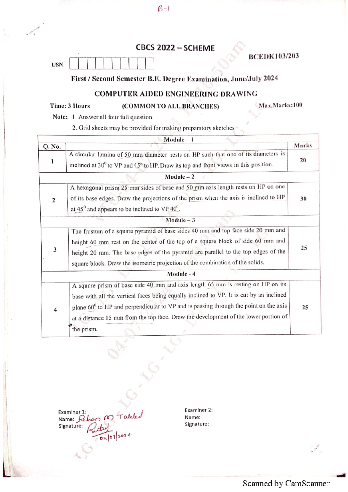 CAED BCEDK First & Second Sem 2024 Exam: Past Year Questions - Studocu
