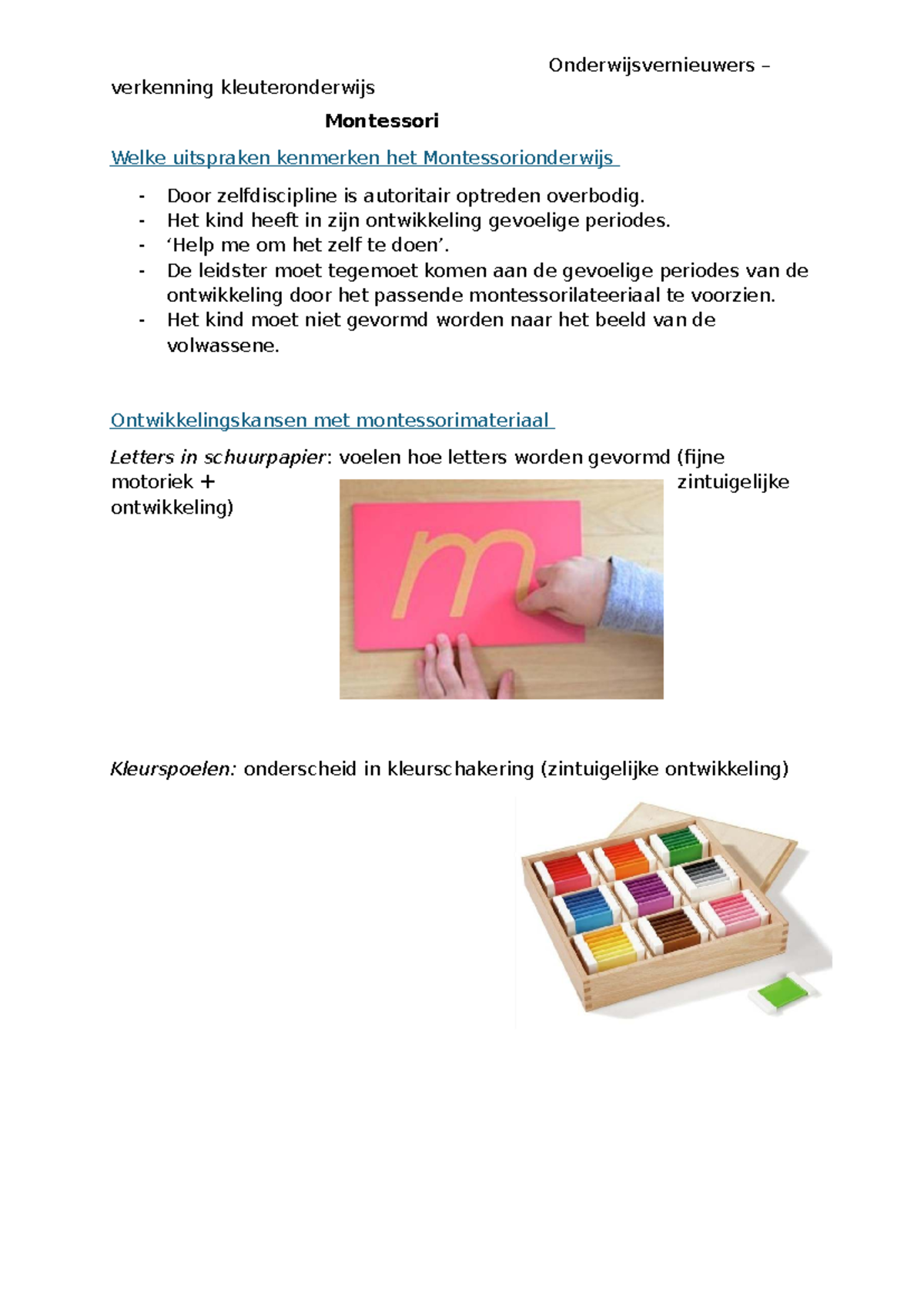 Verkenning van Kleuteronderwijs: Onderwijsvernieuwers en Methodes - Studocu