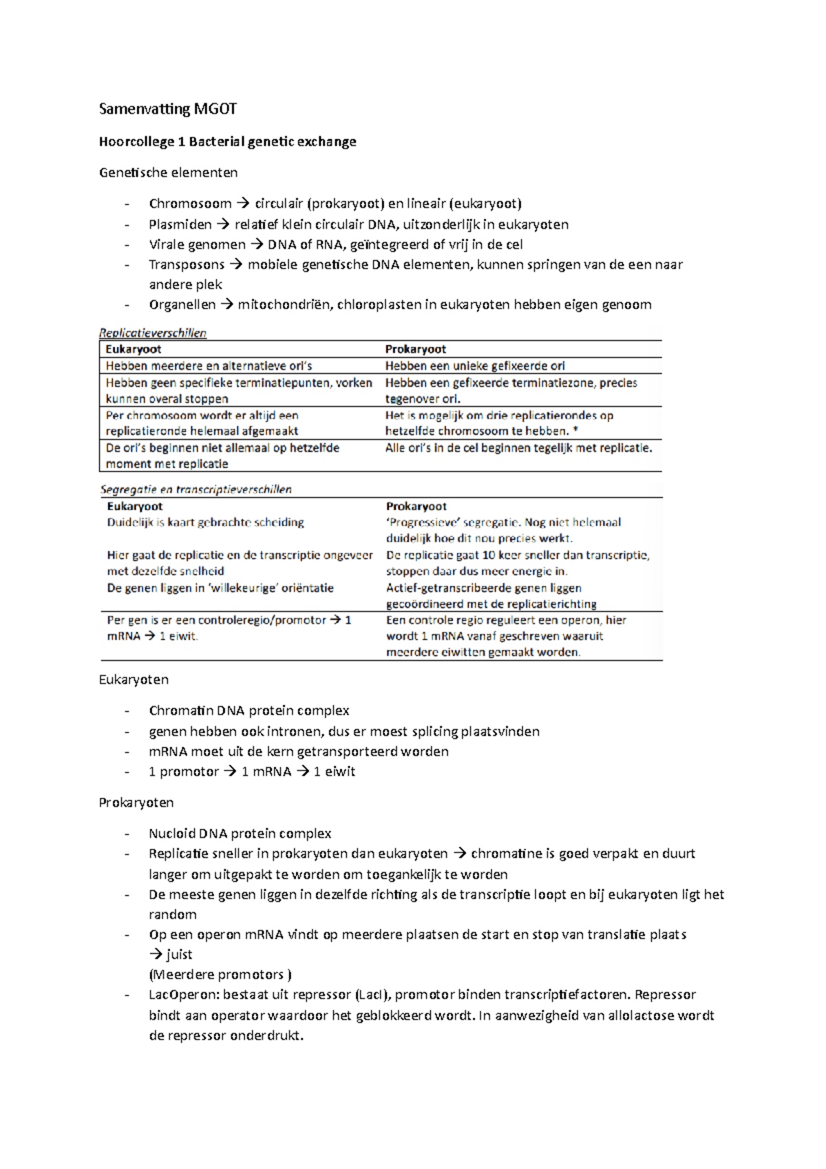 Samenvatting MGOT 1: Hoorcollege over Bacteriële Genetische ...