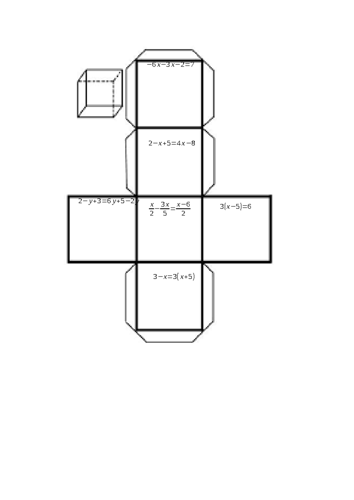 Doc1 - Cubo - Matemática -6x-3x-2=7 2-x+5=4x-8 - 2-y+3=6y+5-2 X 3x x-6 ...