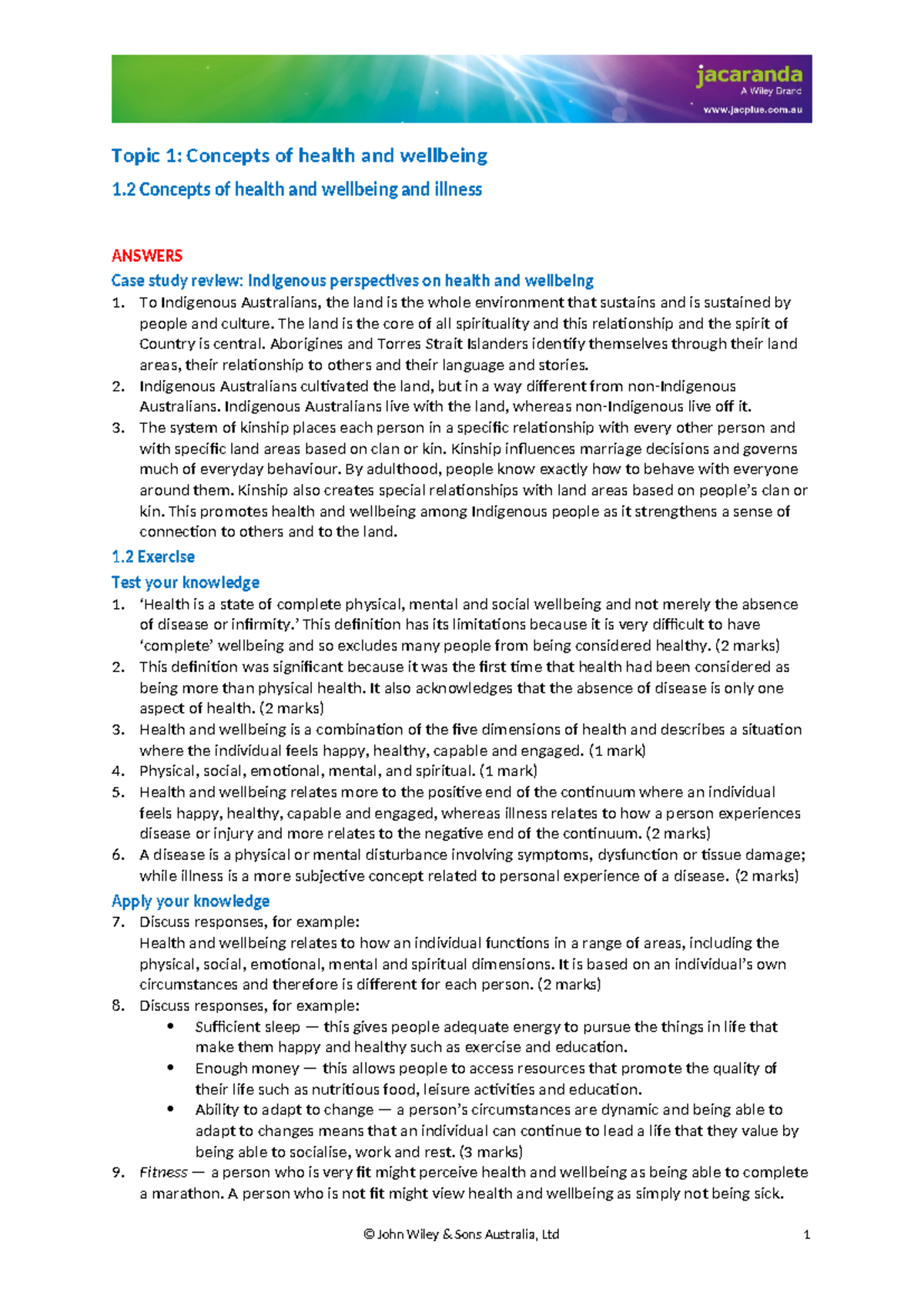 VCE 2013 Health & Human Development: Case Study Answers on Wellbeing ...