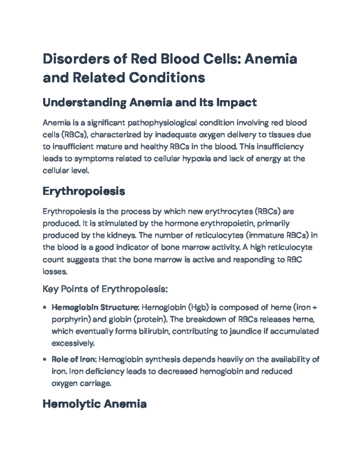 ANEMIA PATHOPHYSIOLOGY & KEY DISORDERS: RBC DYSFUNCTION OVERVIEW - Studocu
