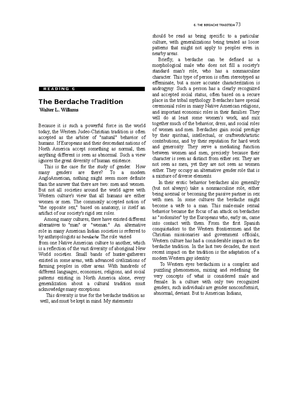Berdache Tradition in Native American Cultures: A Study by Williams ...