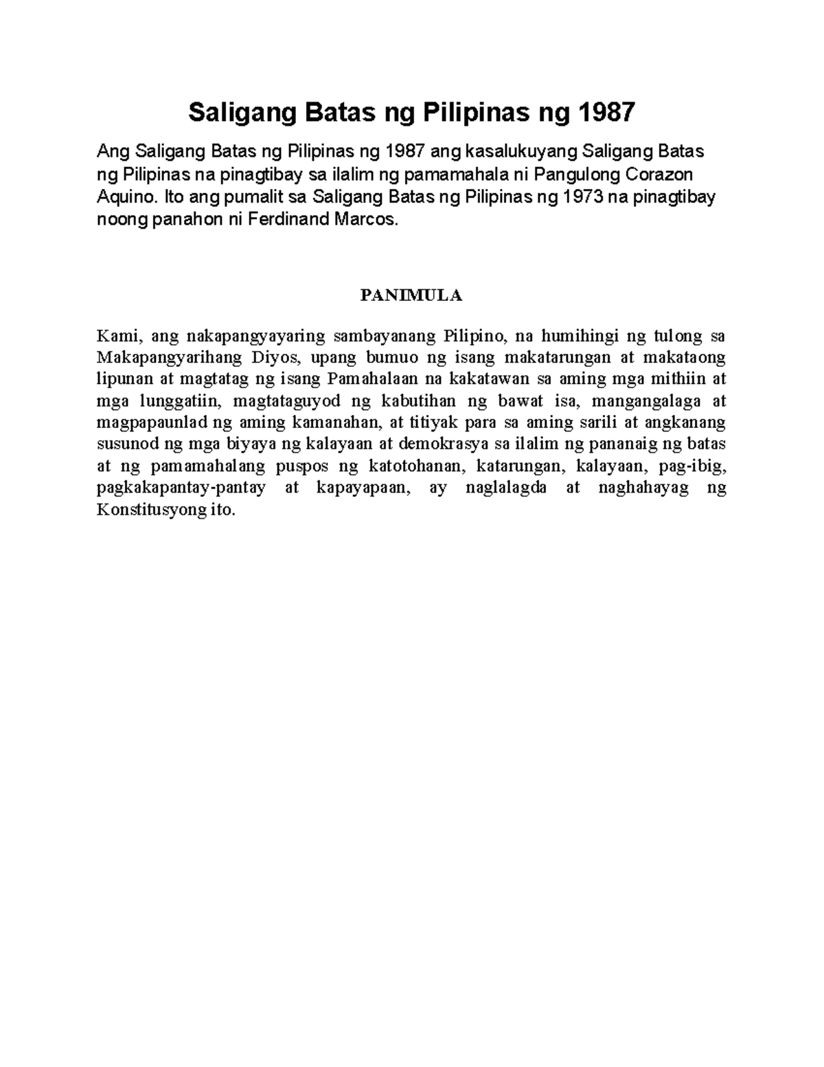 Saligang Batas ng Pilipinas ng 1987 - Ito ang pumalit sa Saligang Batas ...