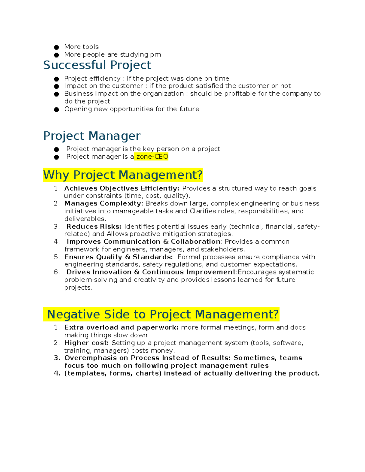 Ind7133 - Project Management Notes: Tools, Efficiency, and Impact - Studocu