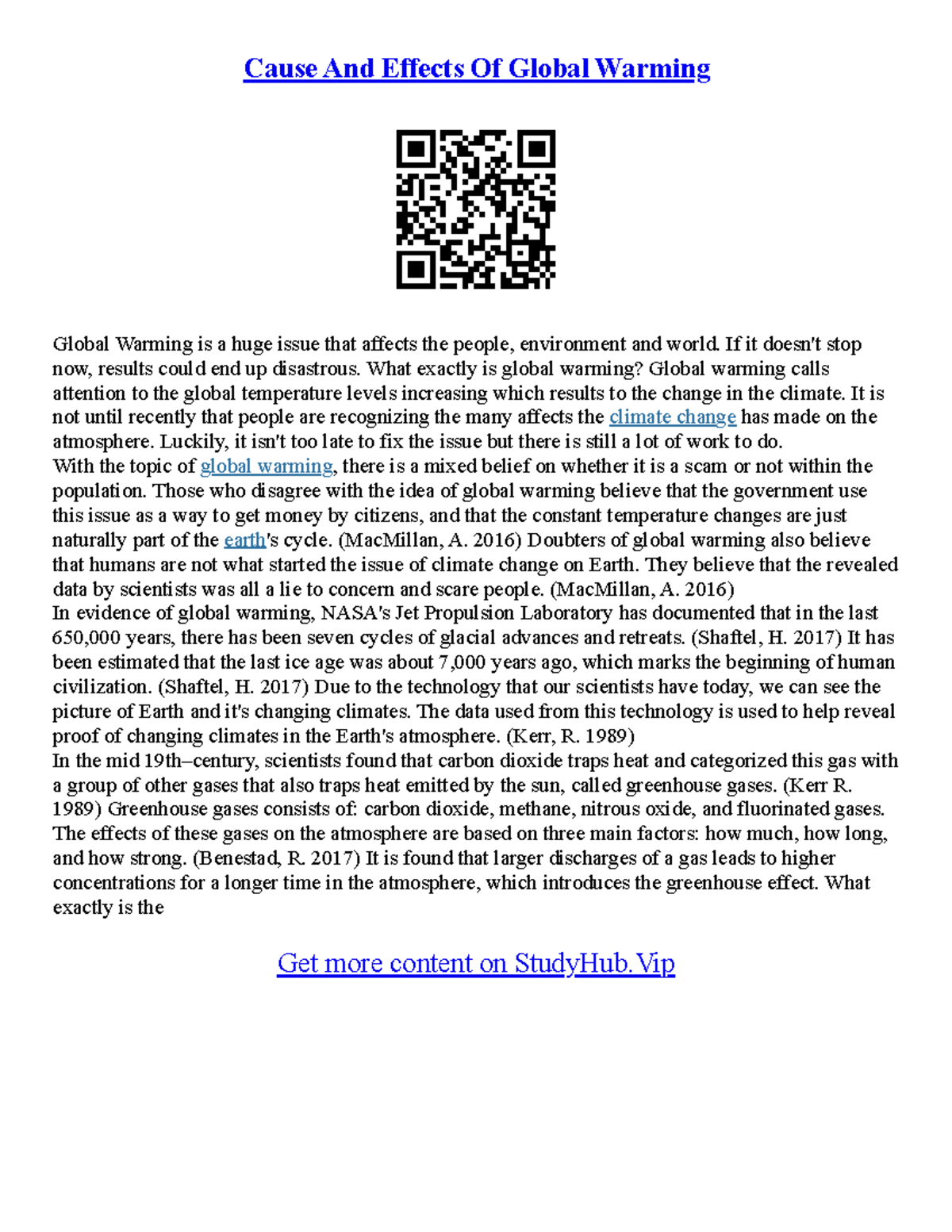 Global Warming: Causes and Effects Essay Analysis - Studocu