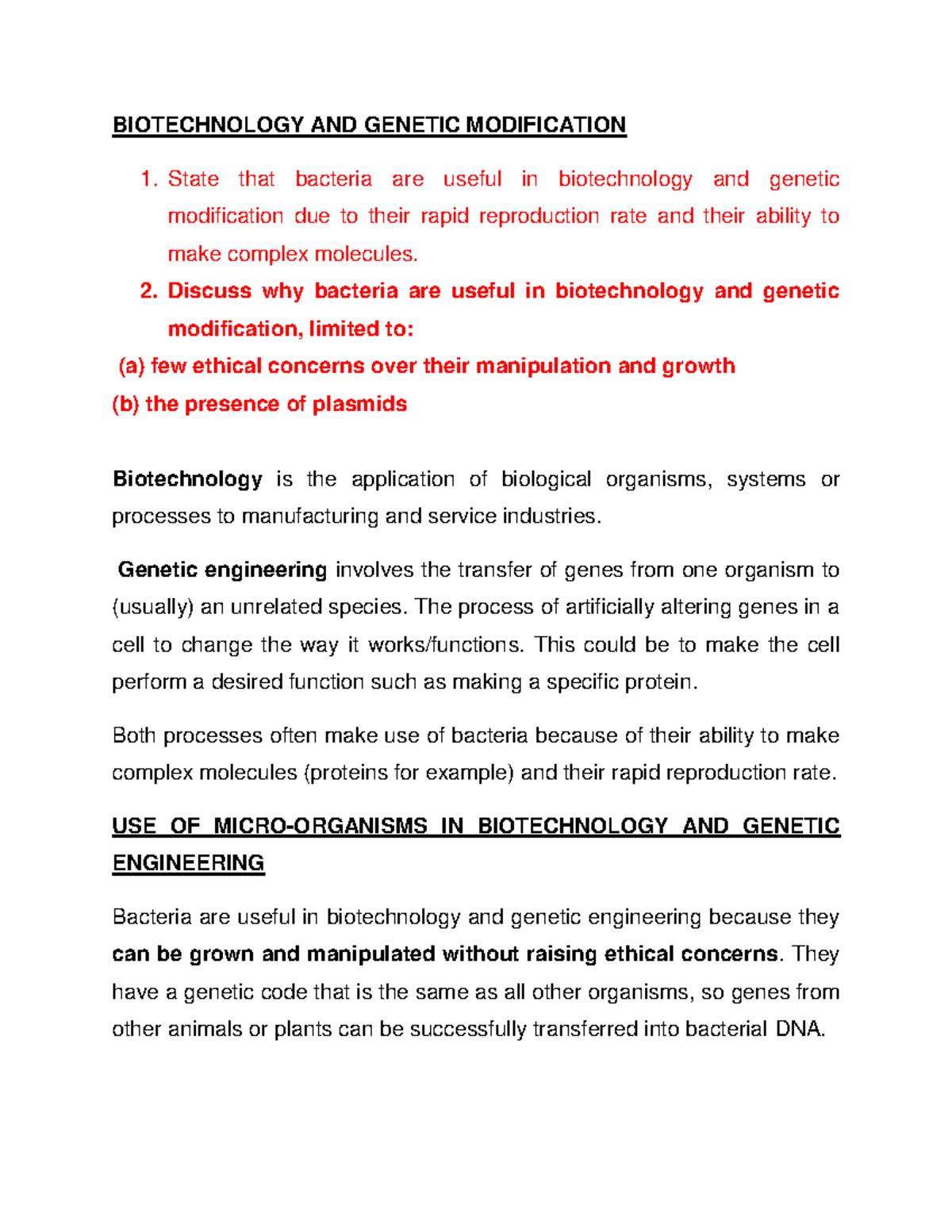 BIOL 101: Biotechnology and Genetic Modification Overview - Studocu