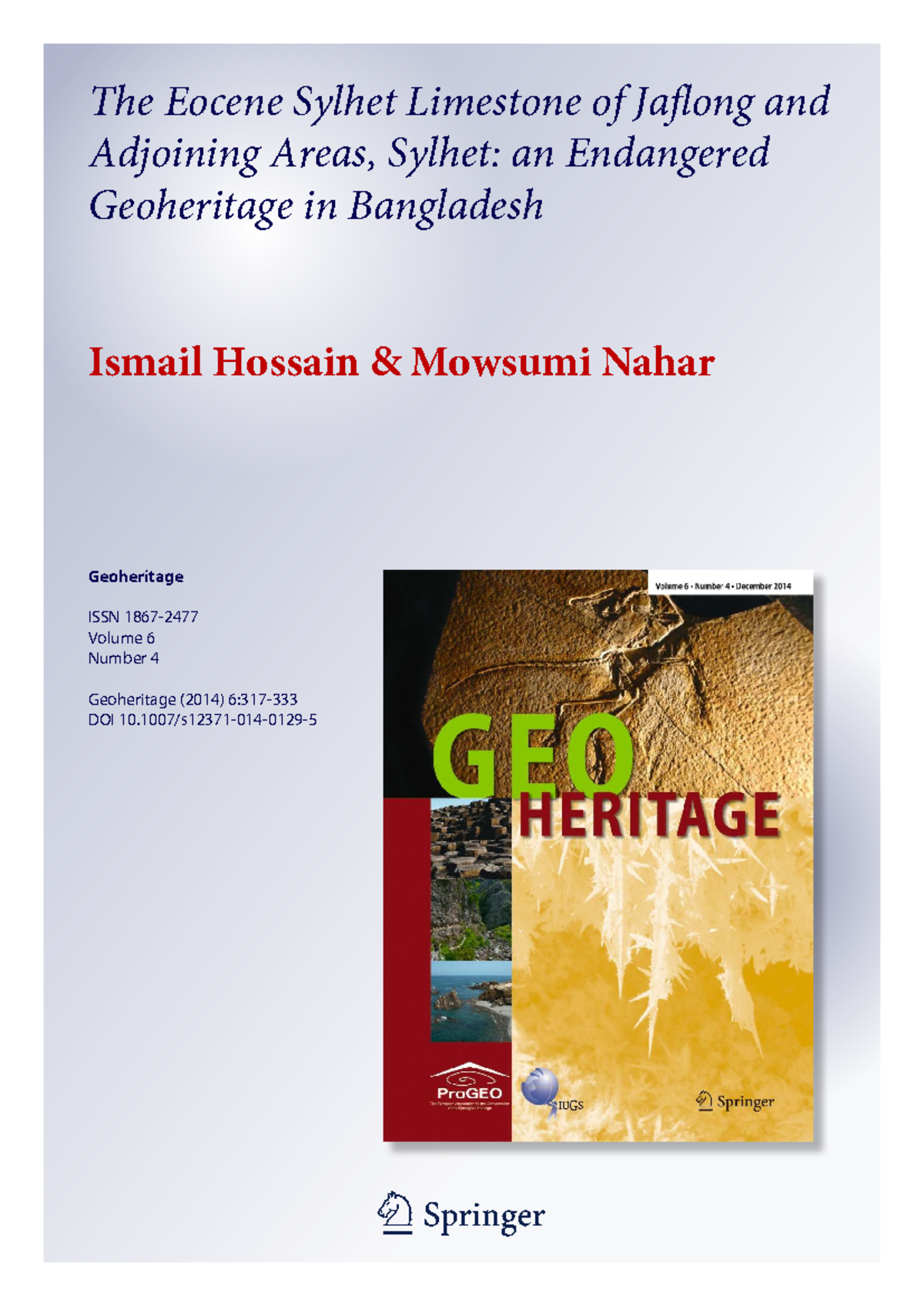 Geoh14: Conservation of the Eocene Sylhet Limestone in Jaflong ...