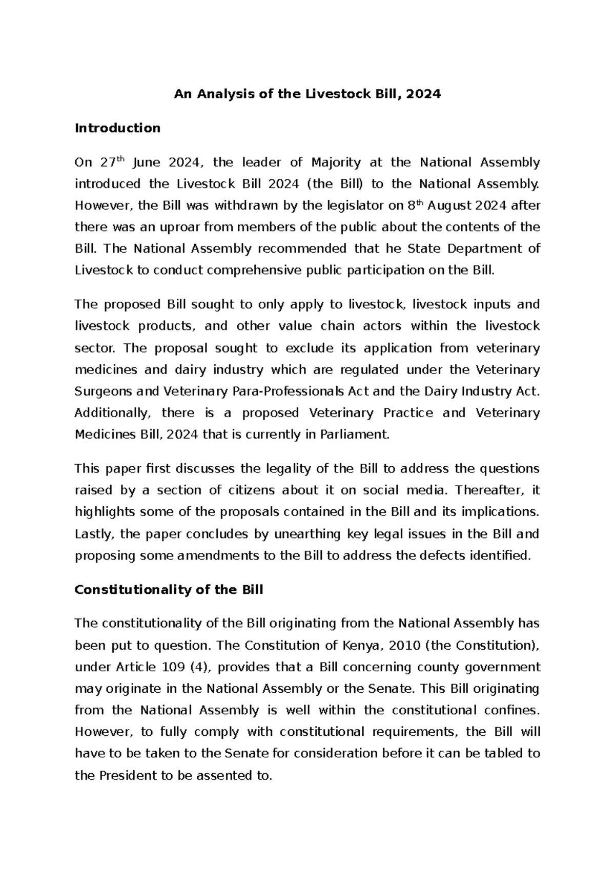 Analysis of the Livestock Bill 2024: Proposals and Amendments - Studocu