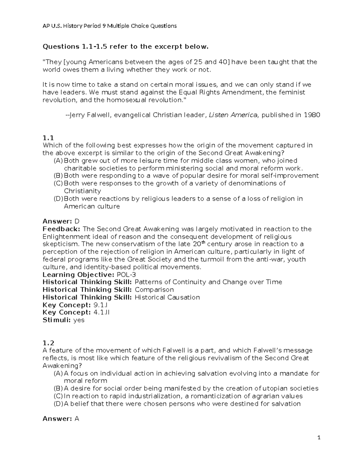APUSH Period 9 Multiple Choice Questions & Excerpts Analysis - Studocu
