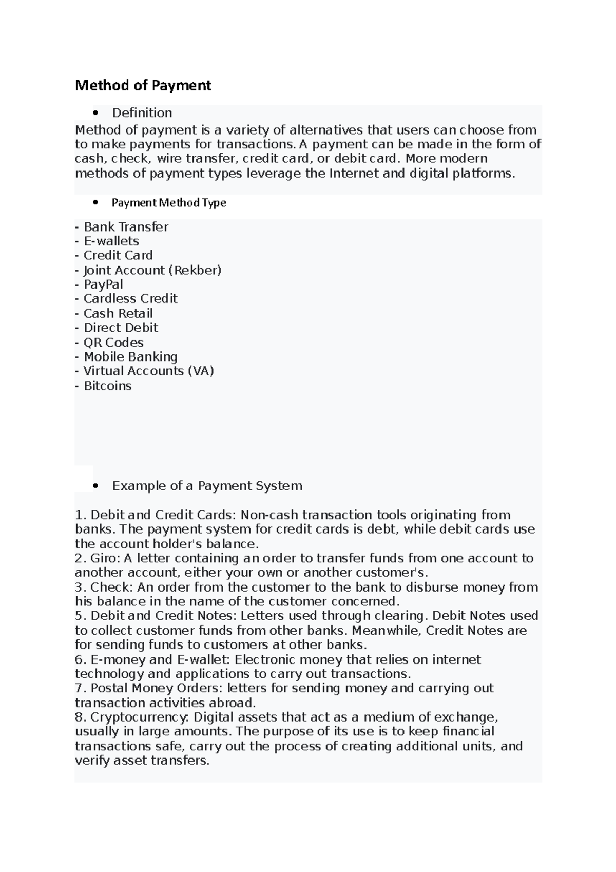 Study Notes on Methods of Payment - ENG 101 - Studocu