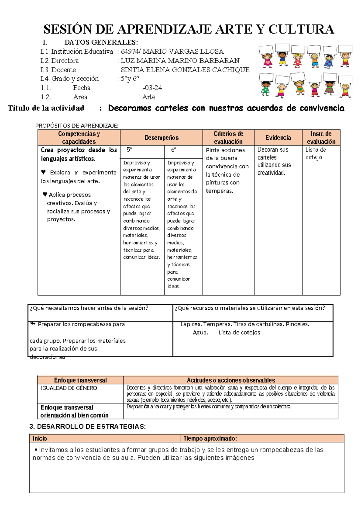Sesión de Aprendizaje: Arte y Cultura - Decoración de Normas ...